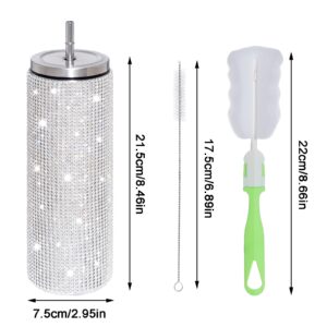 20 oz Glitter Diamond Water Bottle Rhinestone Bling Cup Stainless Steel Tumbler Insulated Cup with Lid Straw Random Color Cup Brush Straw Brush for Women