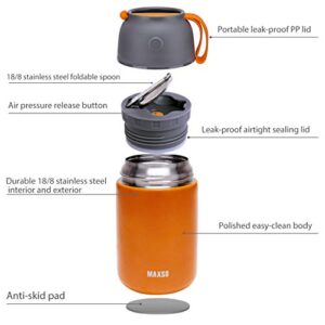 MAXSO 2 Pack Soup Thermos for Hot & Cold Food for Kids Adults, Vacuum Insulated Food Jar Thermal Lunch Containers, Travel Food Flask with Spoon (24oz,17oz) (Orange)