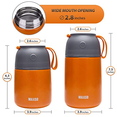 MAXSO 2 Pack Soup Thermos for Hot & Cold Food for Kids Adults, Vacuum Insulated Food Jar Thermal Lunch Containers, Travel Food Flask with Spoon (24oz,17oz) (Orange)