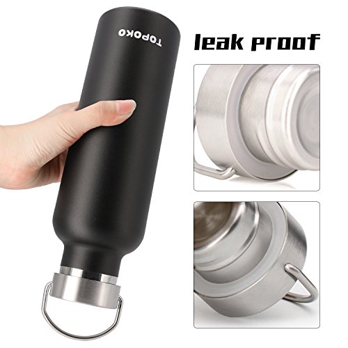 TOPOKO 25 oz Stainless Steel Vacuum Insulated Water Bottle, Keeps Drink Cold up to 24 Hours & Hot up to 12 Hours, Leak Proof and Sweat Proof. Large Capacity Sports Bottle Wide Mouth Metal Lid (Black)