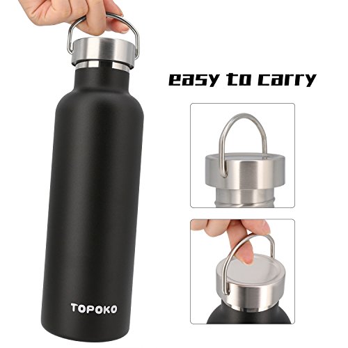 TOPOKO 25 oz Stainless Steel Vacuum Insulated Water Bottle, Keeps Drink Cold up to 24 Hours & Hot up to 12 Hours, Leak Proof and Sweat Proof. Large Capacity Sports Bottle Wide Mouth Metal Lid (Black)