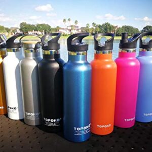 TOPOKO 25 oz Stainless Steel Vacuum Insulated Water Bottle, Keeps Drink Cold up to 24 Hours & Hot up to 12 Hours, Leak Proof and Sweat Proof. Large Capacity Sports Bottle Wide Mouth Metal Lid (Black)