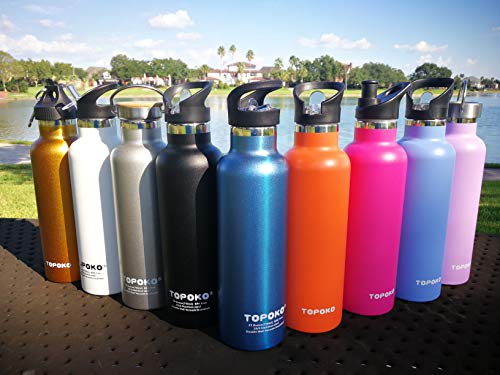 TOPOKO 25 oz Stainless Steel Vacuum Insulated Water Bottle, Keeps Drink Cold up to 24 Hours & Hot up to 12 Hours, Leak Proof and Sweat Proof. Large Capacity Sports Bottle Wide Mouth Metal Lid (Black)