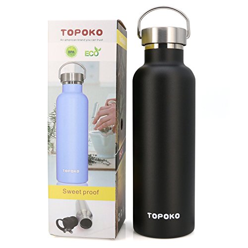 TOPOKO 25 oz Stainless Steel Vacuum Insulated Water Bottle, Keeps Drink Cold up to 24 Hours & Hot up to 12 Hours, Leak Proof and Sweat Proof. Large Capacity Sports Bottle Wide Mouth Metal Lid (Black)