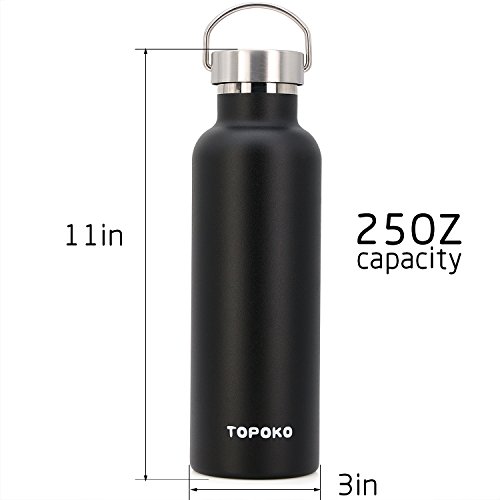 TOPOKO 25 oz Stainless Steel Vacuum Insulated Water Bottle, Keeps Drink Cold up to 24 Hours & Hot up to 12 Hours, Leak Proof and Sweat Proof. Large Capacity Sports Bottle Wide Mouth Metal Lid (Black)