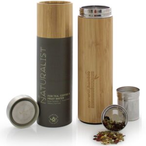 teabloom all-beverage travel tumbler – large capacity 17 oz / 500 ml – insulated thermos mug – eco-friendly bamboo – hot and cold tea infuser – cold-brew coffee – fruit-infused water – the naturalist