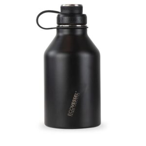 ecovessel boss stainless steel half gallon water bottle with dual lid, beer growler, water jug 64 oz water bottle wide mouth opening gym water bottle (black shadow)