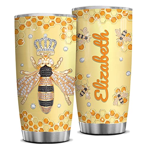 Wassmin Bee Tumbler Personalized Pink Bee Gifts For Women Girls Jewelry Drawing Style Stainless Steel Tumblers Custom Name Coffee Travel Mug 20oz 30oz Birthday Christmas Presents