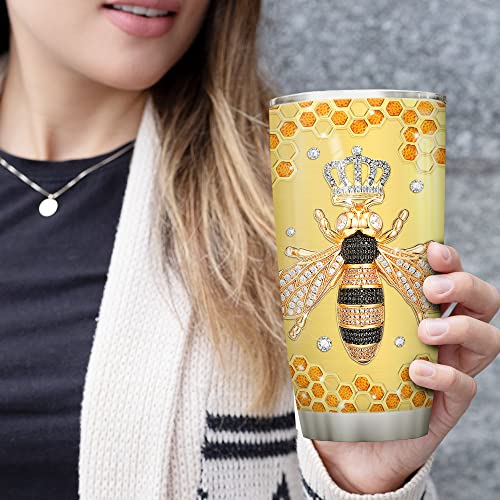 Wassmin Bee Tumbler Personalized Pink Bee Gifts For Women Girls Jewelry Drawing Style Stainless Steel Tumblers Custom Name Coffee Travel Mug 20oz 30oz Birthday Christmas Presents