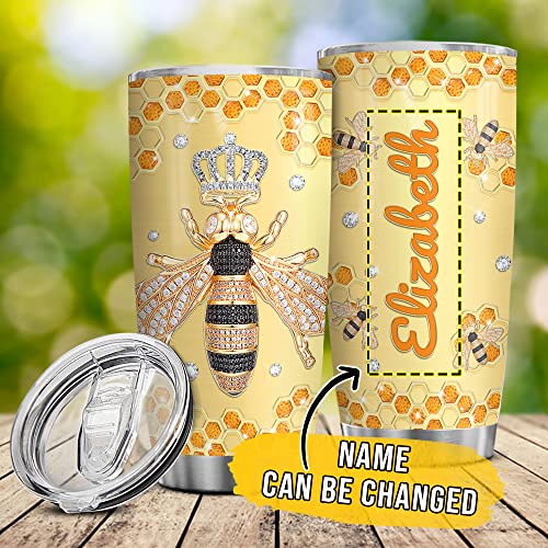 Wassmin Bee Tumbler Personalized Pink Bee Gifts For Women Girls Jewelry Drawing Style Stainless Steel Tumblers Custom Name Coffee Travel Mug 20oz 30oz Birthday Christmas Presents