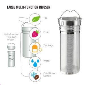 GROSCHE Chicago Stainless Steel Tea Infuser Flask | Beverage Bottle | Hot & Cold Drinks | Loose Leaf Tea Infuser | Travel Convenience Water Bottle | 16 fl oz, Pink