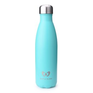 simple flask stainless steel water bottle, 17oz, 25oz, vacuum insulated, leak-proof, bpa-free, no sweating, keeps cold for 24 hrs, hot for 12 hrs, modern tumbler hydro metal mug (teal, 17 oz)