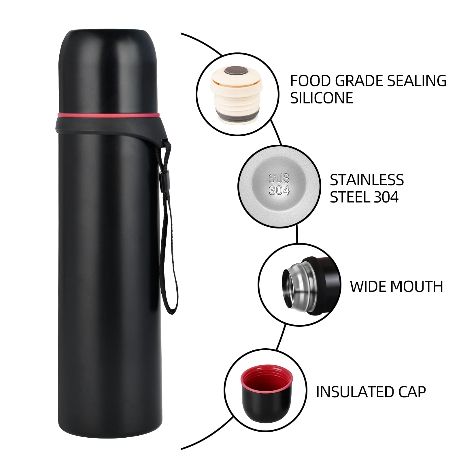 SUPKIT Coffee Thermos Stainless Steel Thermos with Cup Thermal Flask Water Bottle Keep Hot & Cold for Hours, Vacuum Insulated Cup Perfect for Biking, Camping, Office or Outdoor