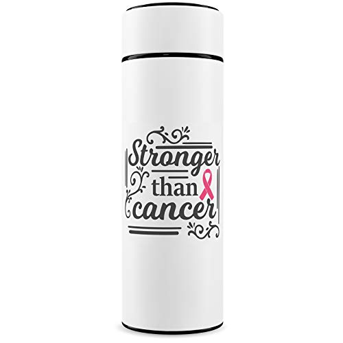 Cancer Gift, Breast Cancer Survivor Gifts for Women 16oz Bottle With Tea Strainer, Insulated Stainless Steel, Coffee Mug, White, Cancer Awareness, Cancer Survivor, Bloomly