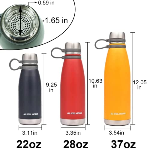 LJNYIE Metal Water Bottles Insulated 22/28/37oz Stainless Steel 18/10 Vacuum Reusable Simply Modern Flask for Sports Boys Girls Flask Travel Gym Bike Water Bottles with Filter Handle