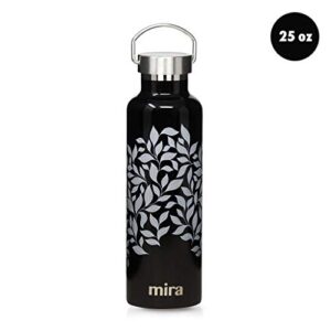 MIRA Alpine Stainless Steel Vacuum Insulated Water Bottle with 2 Lids, Sports Thermos Flask Keeps Cold 24 Hours, Hot 12 Hours, Reusable Hydro Bottle - 25 oz (750 ml) Jasmine Leaves