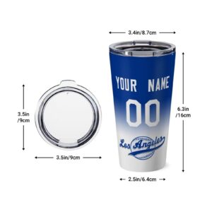 Custom Baseball Tumblers Personalized Insulated Coffee Mug Travel Stainless Steel Cup Add Any Name Number with Lid 16 oz Gifts for Men Women Fans