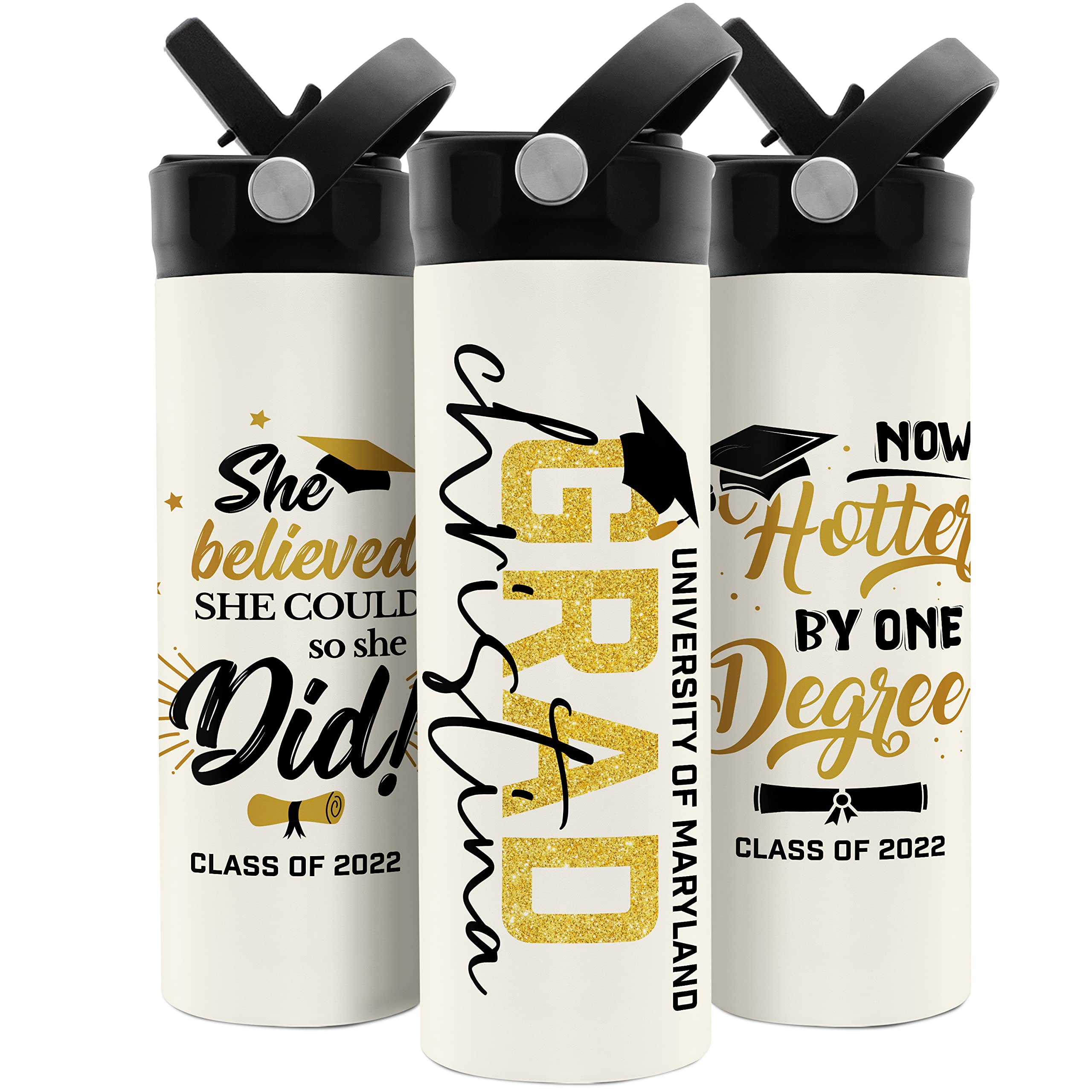 Graduation Gifts for Her, Personalized Graduation Water Bottle w/Straw Lid - 20 oz - 8 Designs - Graduation Gifts for High School, College - Class of 2023