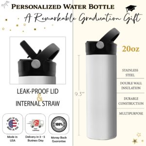 Graduation Gifts for Her, Personalized Graduation Water Bottle w/Straw Lid - 20 oz - 8 Designs - Graduation Gifts for High School, College - Class of 2023