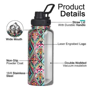 GUSKYDO 32 oz Vacuum Insulated Stainless Steel Water Bottle with Straw & Spout Lid -Leak Proof Water Bottle with Times Marker - Hot &Cold Double Wall Thermos Sports Water Flask (Blue/Pink/Purple)