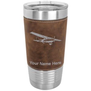 lasergram 20oz vacuum insulated tumbler mug, high wing airplane, personalized engraving included (faux leather, rustic)