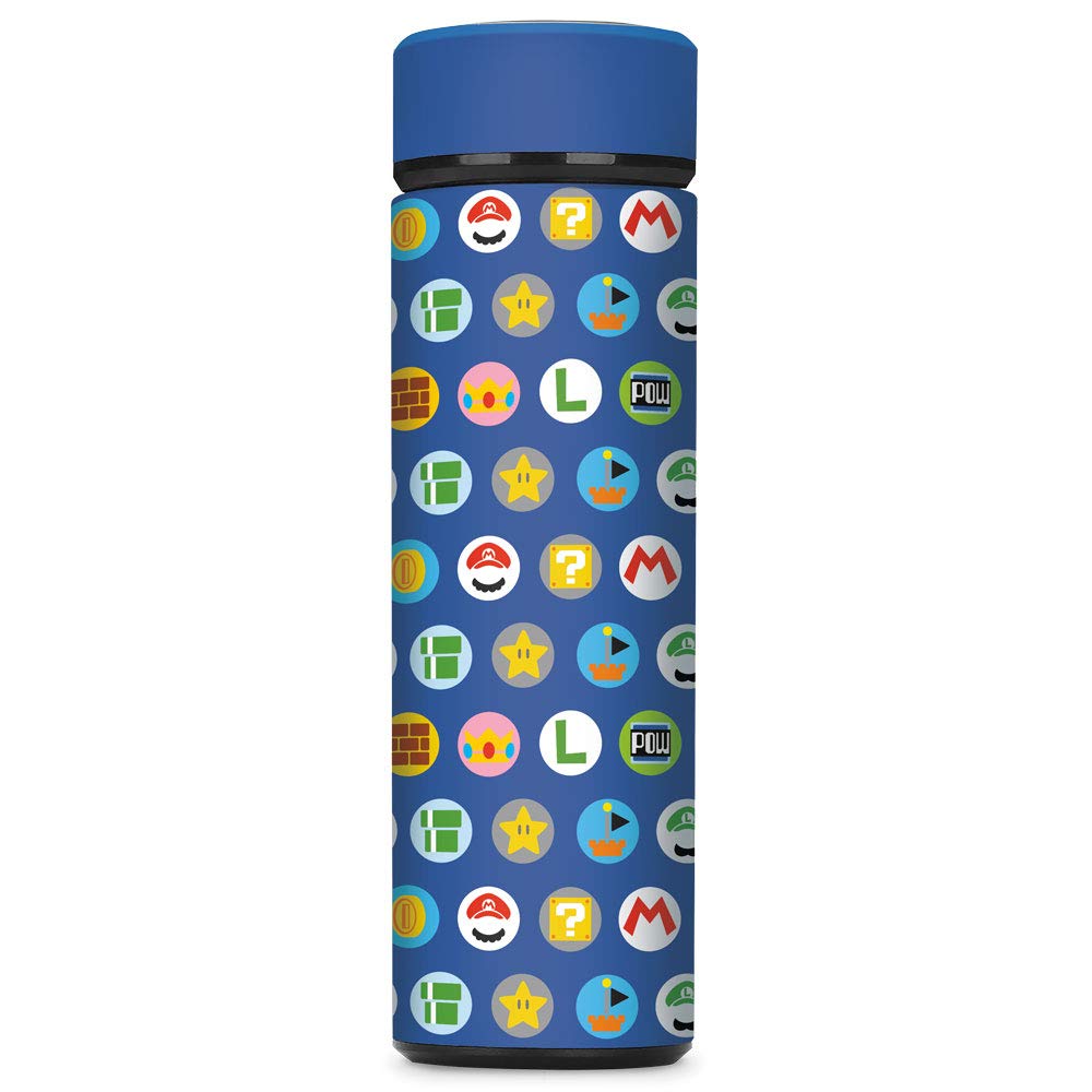 Super Mario, Mario/Luigi Icons, Vacuum Insulated Stainless Steel Sport Water Bottle, Leak Proof, Wide Mouth, 17 oz, 500 ML