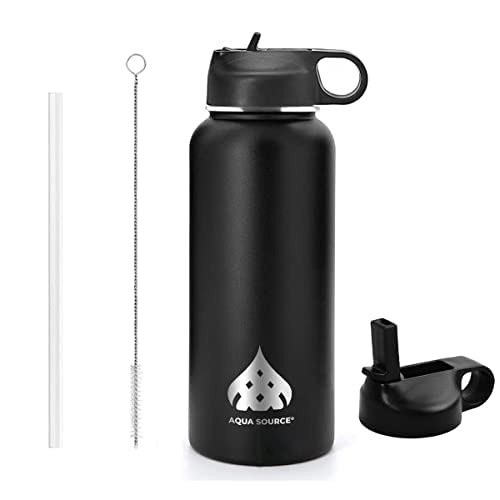 Aqua Source Water Bottle- 32 OZ, Leak Proof, Vacuum Insulated Stainless Steel, Double Walled (Black)