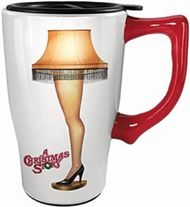 spoontiques - 12815 spoontiques a christmas story leg lamp ceramic travel mug, 18 ounces, white