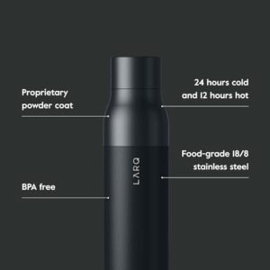 LARQ Bottle Twist Top 17oz - Insulated Stainless Steel Water Bottle | Thermos, BPA Free | Reusable Water Bottle for Camping, Office, and Travel | Keep Drinks Cold and Hot, Obsidian Black