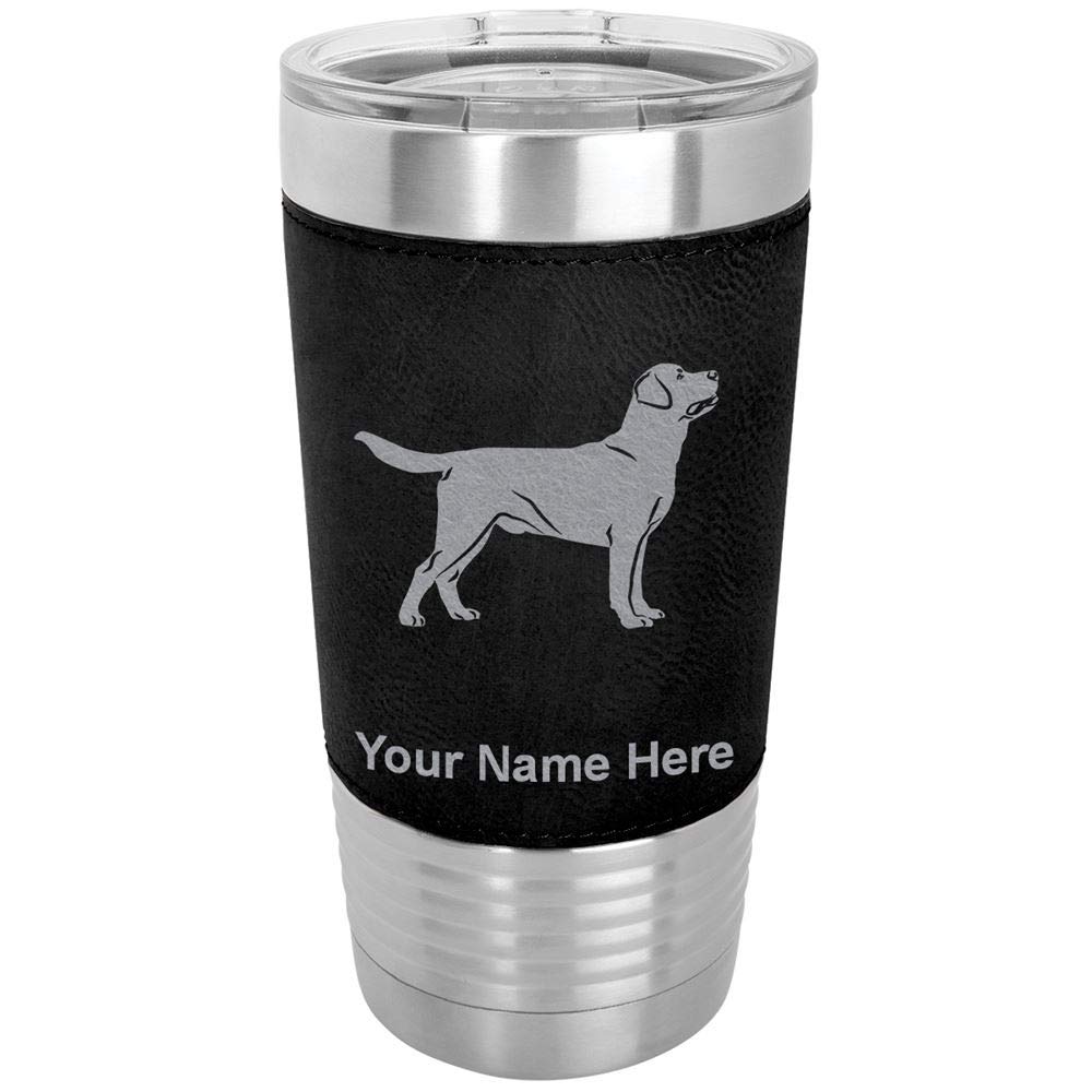 LaserGram 20oz Vacuum Insulated Tumbler Mug, Labrador Retriever Dog, Personalized Engraving Included (Faux Leather, Black)