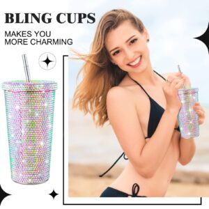 Irenare 3 Pieces Diamond Water Bottle Rhinestone Water Bottle Glitter Tumbler Thermal with Chain Bling Cups with Lids Rhinestones Stainless Steel Thermal for Women Girl, 25 oz, 25 oz, 17 oz