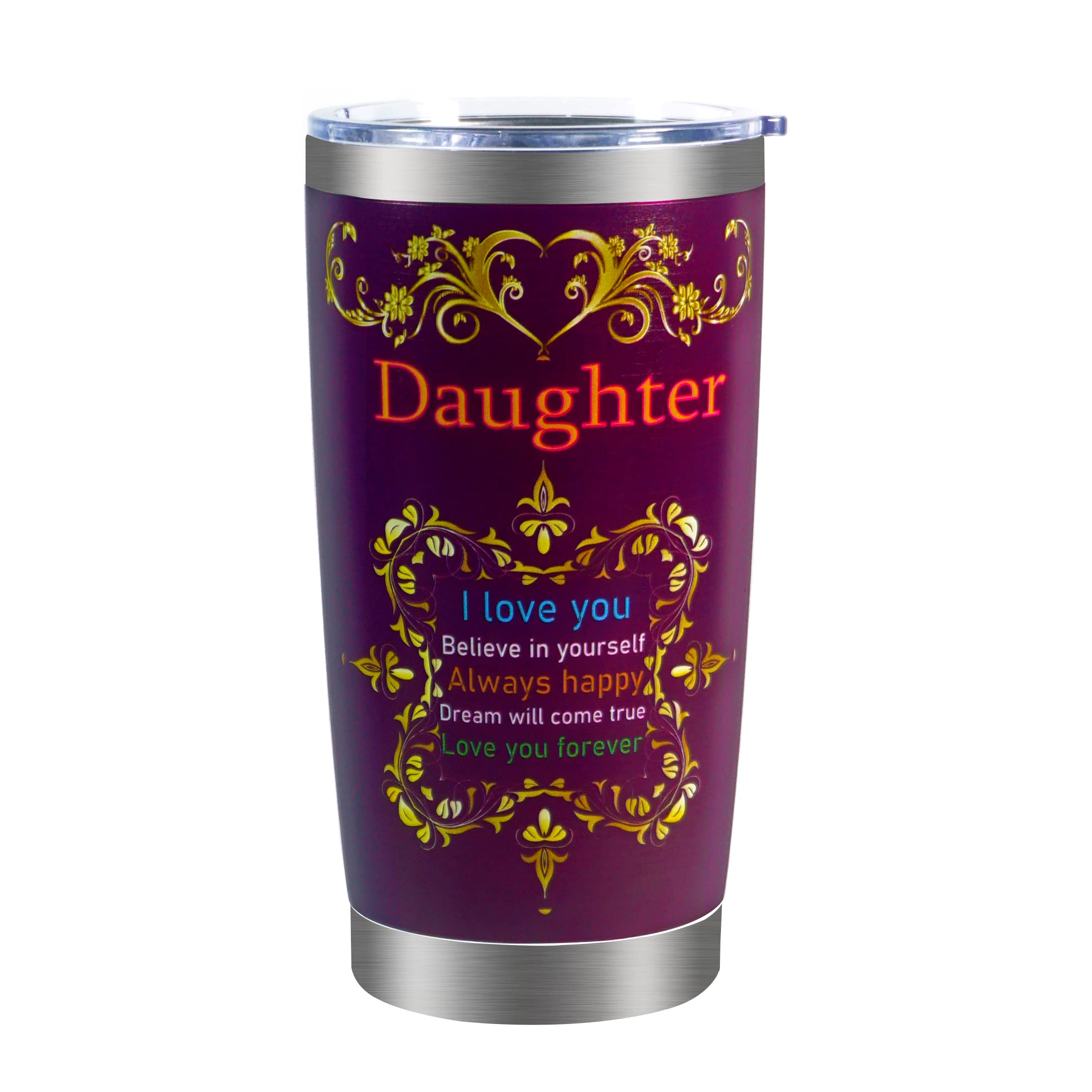 LanHong Daughter Gifts Tumbler Mug 20 oz - Coffee Tumbler for Women - Best Daughter Gift from Mom Travel Coffee Mug - Stainless Steel Insulated Coffee Tumbler Cup