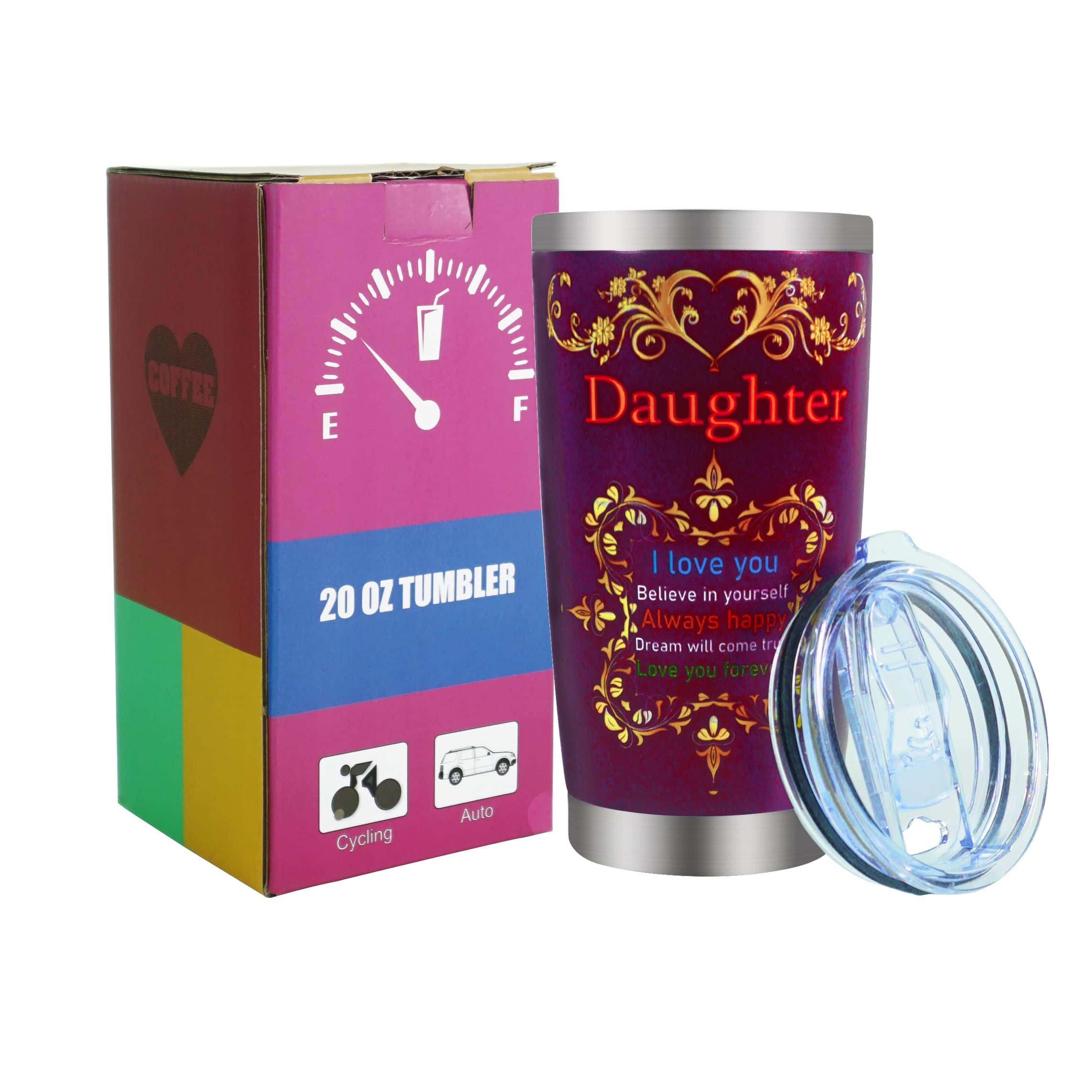 LanHong Daughter Gifts Tumbler Mug 20 oz - Coffee Tumbler for Women - Best Daughter Gift from Mom Travel Coffee Mug - Stainless Steel Insulated Coffee Tumbler Cup