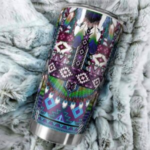 Native American Tumbler With Flip Lid Stainless Steel Coffee Cups Vacuum Insulated Travel Mug for Ice Drink Travel Mug for Office Coffee Cups High-capacity Water Cups (20oz, Native American)