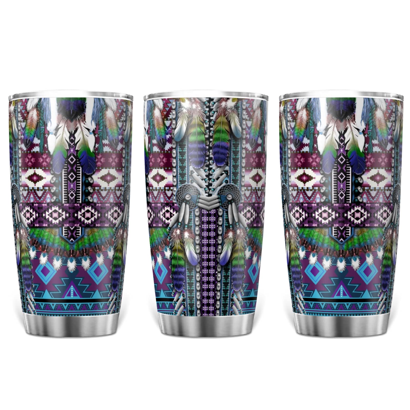 Native American Tumbler With Flip Lid Stainless Steel Coffee Cups Vacuum Insulated Travel Mug for Ice Drink Travel Mug for Office Coffee Cups High-capacity Water Cups (20oz, Native American)