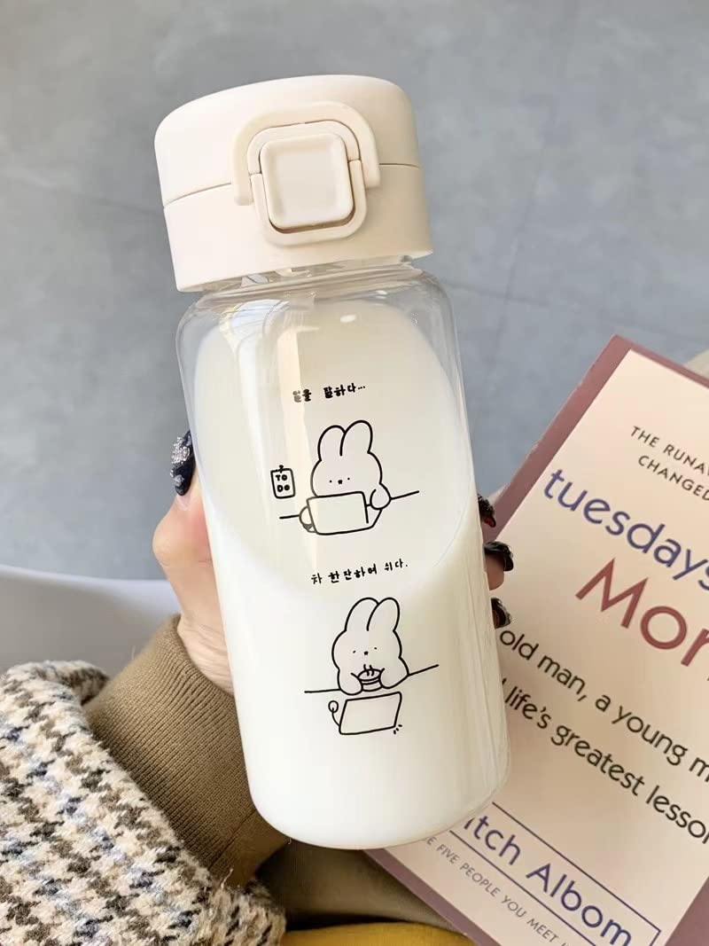 CEINOM Kawaii Bear Water Bottle With Straw Sport Plastic Portable Drinking Bottle For Girl Cute Juice Tea Water Cups (English Log)