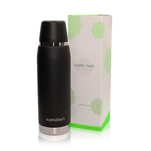 kalmateh thermos- double walled vacuum insulated stainless steel thermos (760ml) precise pouring & heat retention- for yerba mate, coffee, tea, camping (black)