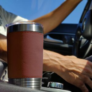 LaserGram 20oz Vacuum Insulated Tumbler Mug, Hecho en San Luis Potosi, Personalized Engraving Included (Faux Leather, Dark Brown)