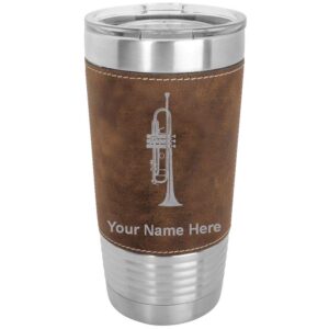 lasergram 20oz vacuum insulated tumbler mug, trumpet, personalized engraving included (faux leather, rustic)