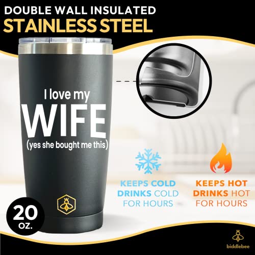 Biddlebee Husband Birthday Gift Funny Husband Gifts Travel Coffee Mug Tumbler w/Slider Lid | Gift for Anniversary | Husband Gifts from Wife | Gifts for Husband | Gift for Him