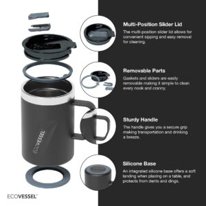 EcoVessel TRANSIT Stainless Steel Travel Mug/Coffee Mug with Slider Lid & Ergonomic Handle, Tumbler With Handle Insulated Coffee Mug - 12oz (White Pearl)