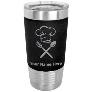 lasergram 20oz vacuum insulated tumbler mug, chef hat, personalized engraving included (faux leather, black)