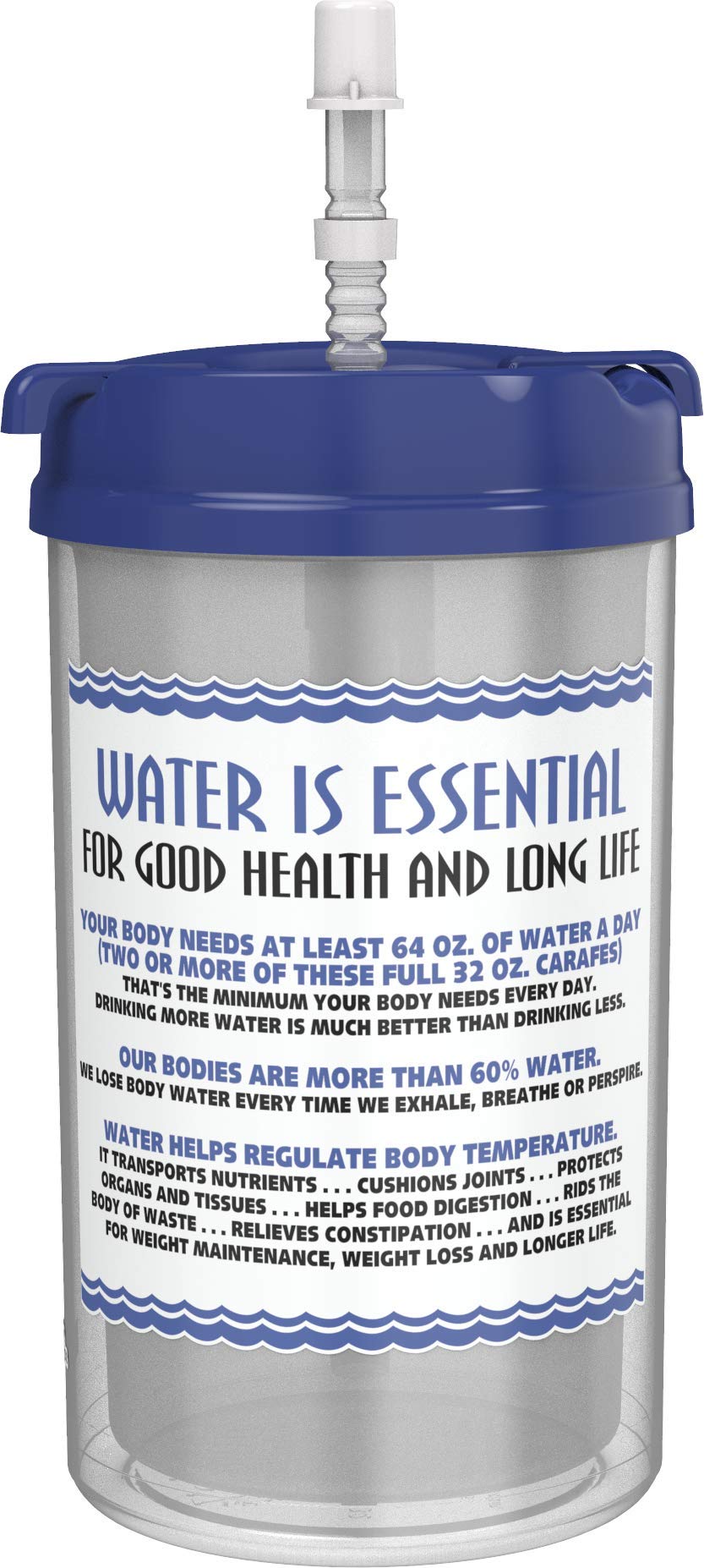 32 oz Insulated Cold Drink Hospital Mug with Blue Lid | Water Essential Travel Mug