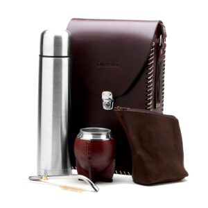 balibetov complete yerba mate kit - handmade matera bag, mate gourd, thermos, yerba container, bombilla and cleaning brush included - premium argentine mate set