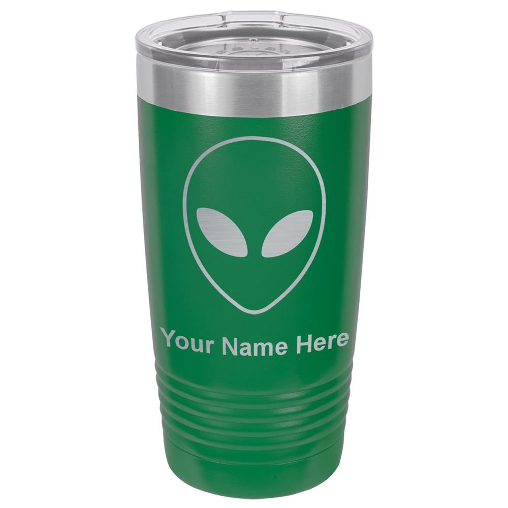 LaserGram 20oz Vacuum Insulated Tumbler Mug, Alien Head, Personalized Engraving Included (Green)