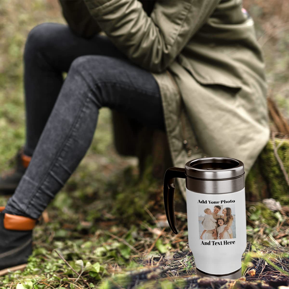 winorax Photo Mugs Personalized Picture Travel Mugs With Handle Stainless Steel 14oz Tumbler With Lid Customized Text Name Logo Coffee Travel Cup Traveling Birthday Gifts For Women Men Family