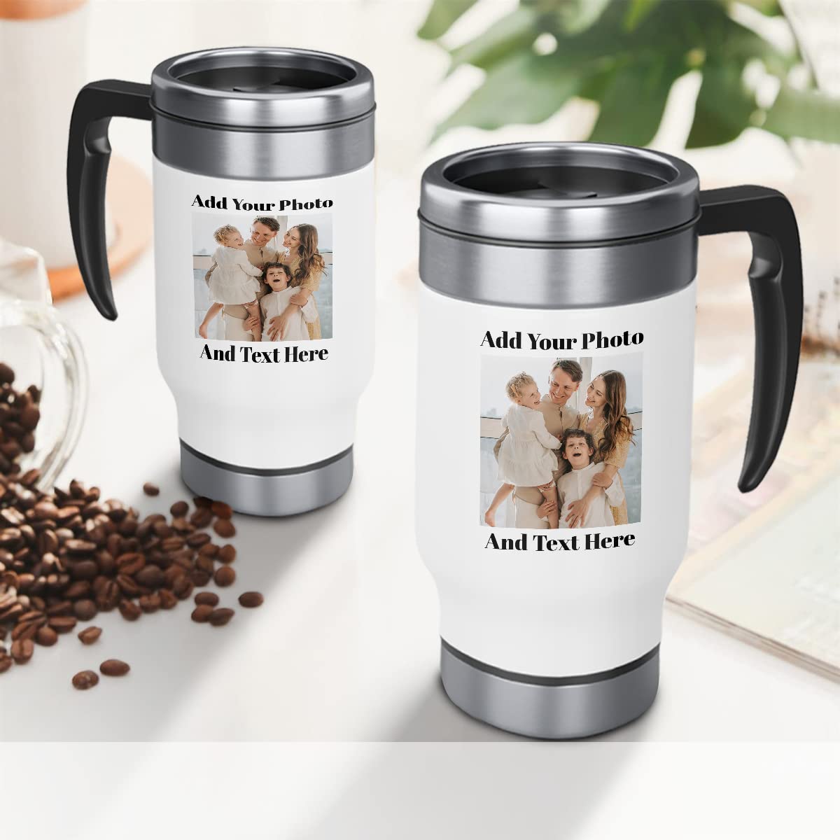 winorax Photo Mugs Personalized Picture Travel Mugs With Handle Stainless Steel 14oz Tumbler With Lid Customized Text Name Logo Coffee Travel Cup Traveling Birthday Gifts For Women Men Family