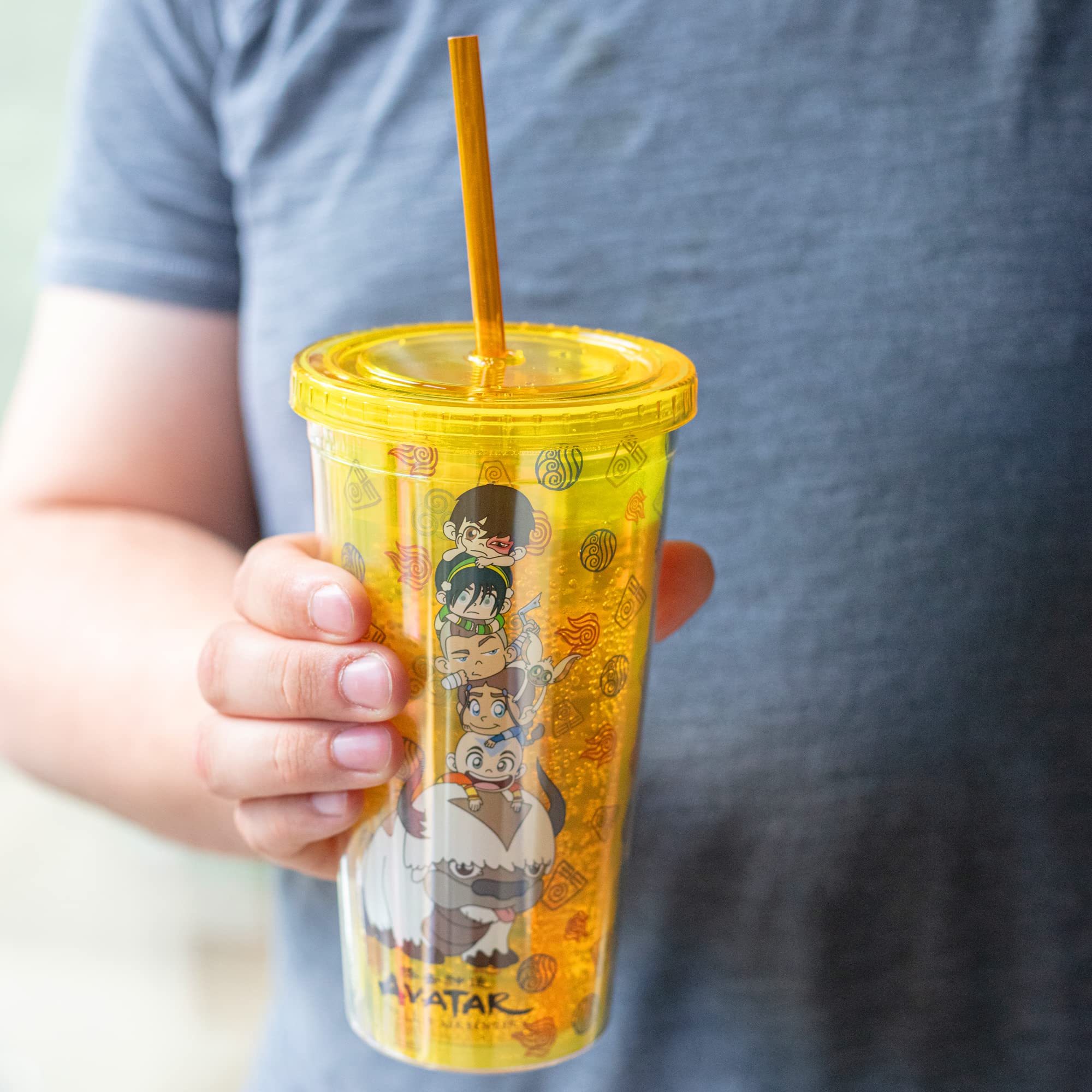 SCS Direct Avatar: The Last Airbender Travel Cup with Lid and Straw - Kawaii Style Characters - Officially Licensed - Great Gift for Kids and Adults