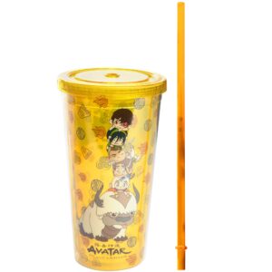 SCS Direct Avatar: The Last Airbender Travel Cup with Lid and Straw - Kawaii Style Characters - Officially Licensed - Great Gift for Kids and Adults