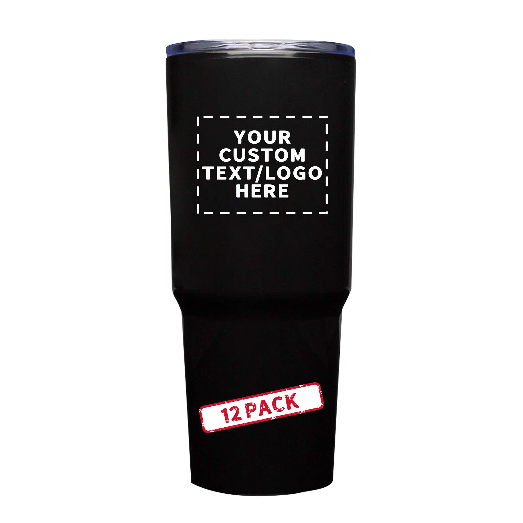 Personalized 32 oz. Barton Plastic Double Wall Travel Mugs - 12 Pack - Custom Text, Logo - Black